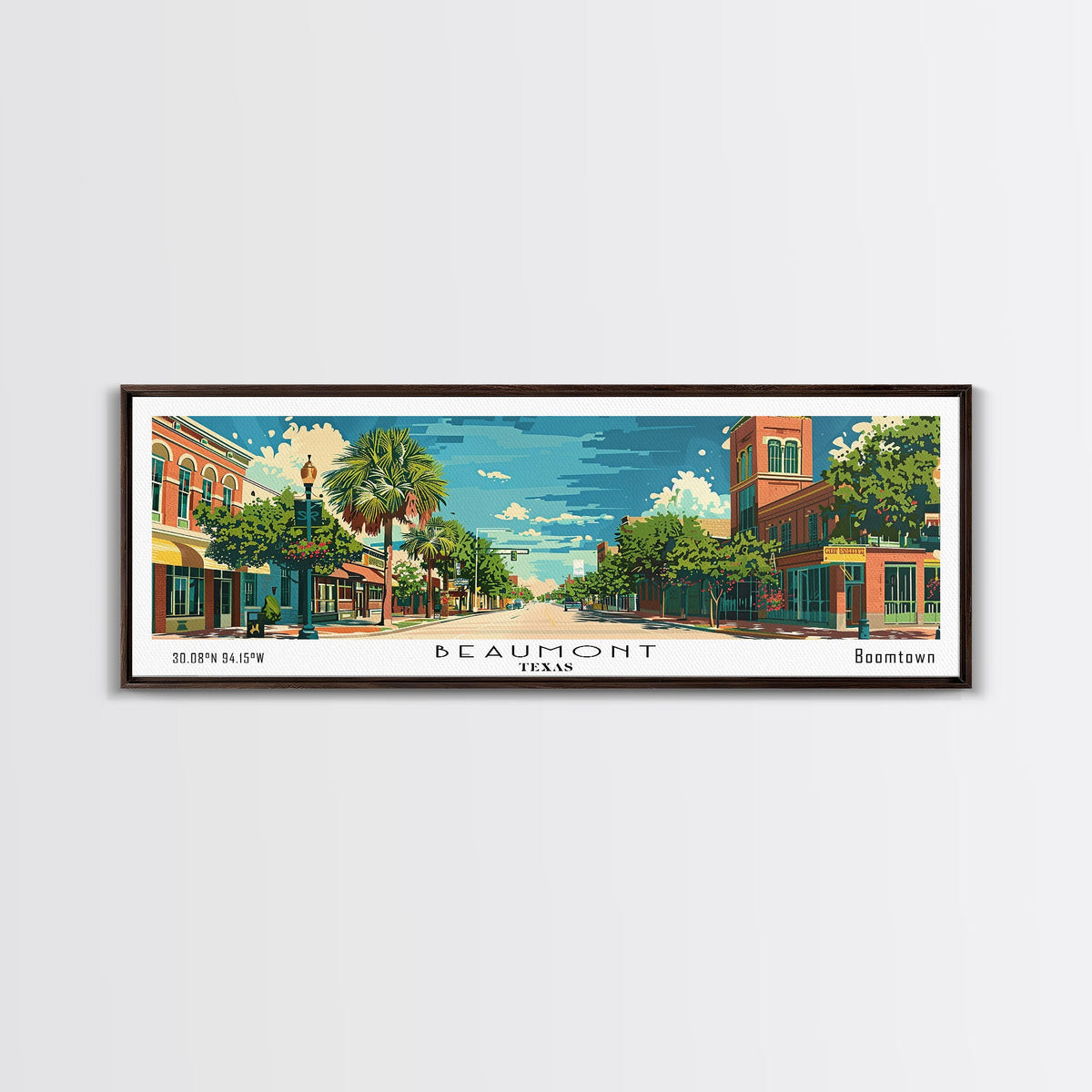 Beaumont Texas Panoramic Painting, Mid Century Modern Framed Canvas Pr