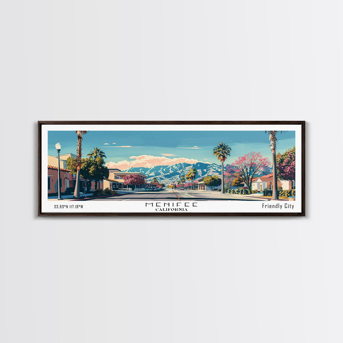 Menifee California Panoramic Wall Art, Mid Century Modern Framed Canva