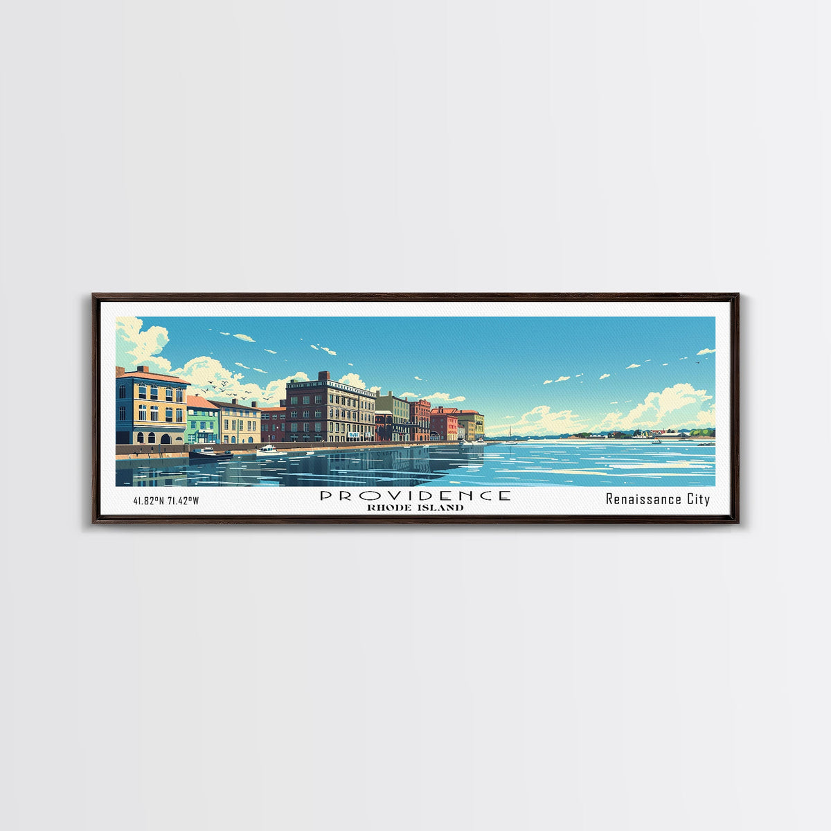 Providence Rhode Island Panoramic Wall Art, Mid Century Modern Framed