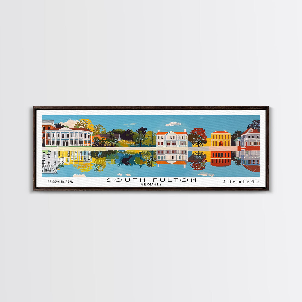 South Fulton Georgia Panoramic Wall Art, Mid Century Modern Framed Can