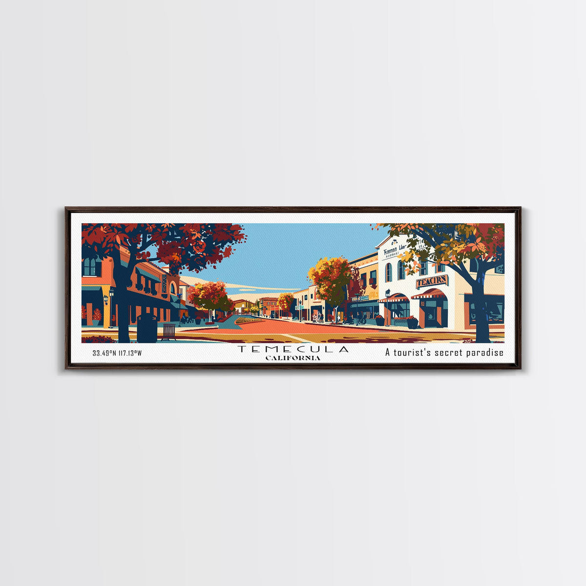 Temecula California Panoramic Art, Mid Century Modern Framed Canvas Pr