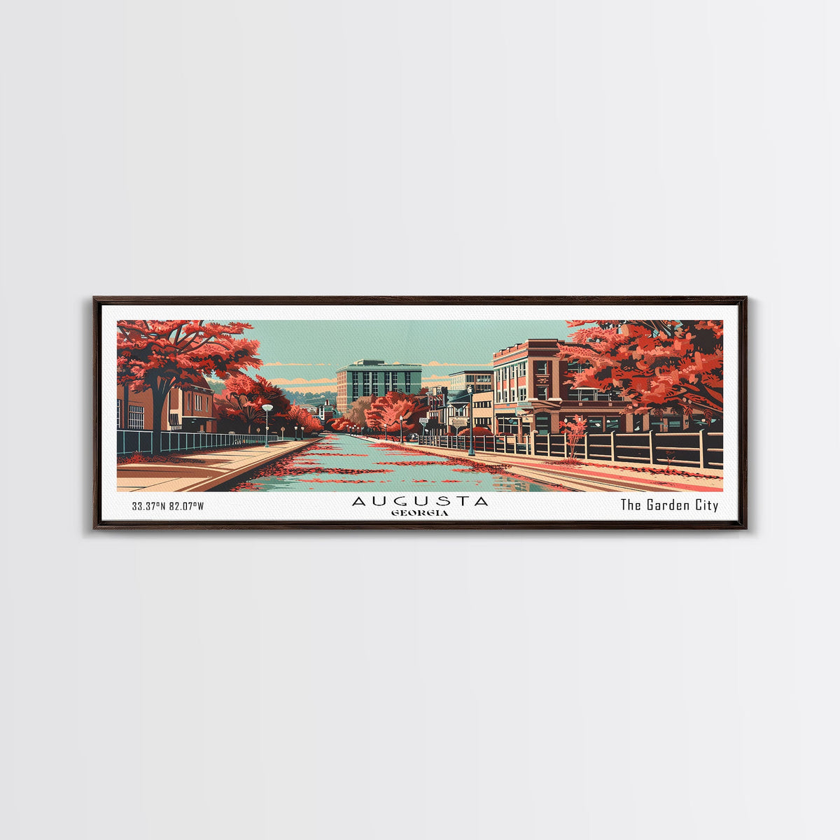 Augusta Georgia Panoramic Painting, Framed Canvas Print, Mid Century M