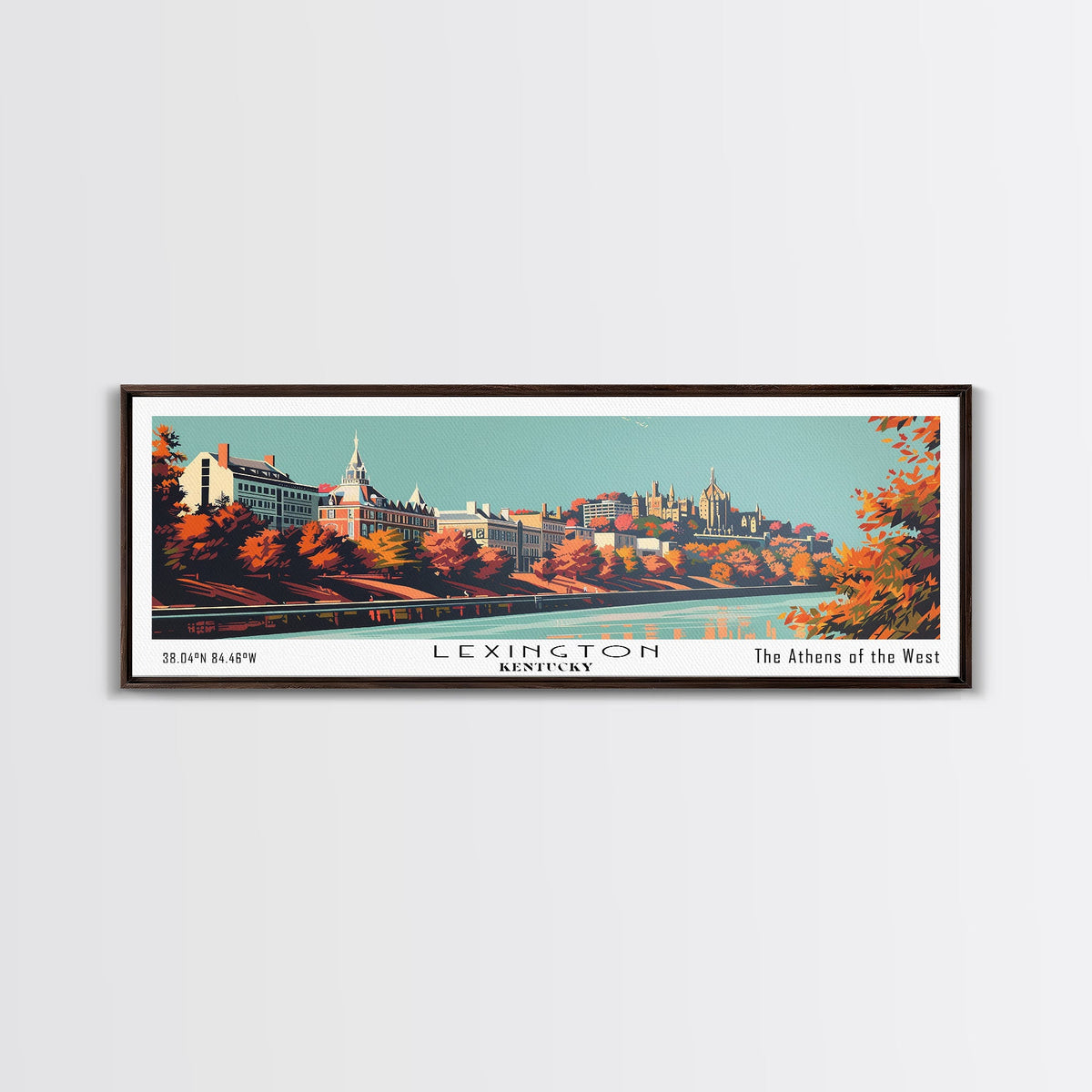 Lexington Kentucky Panoramic Painting, Mid Century Modern Framed Canva