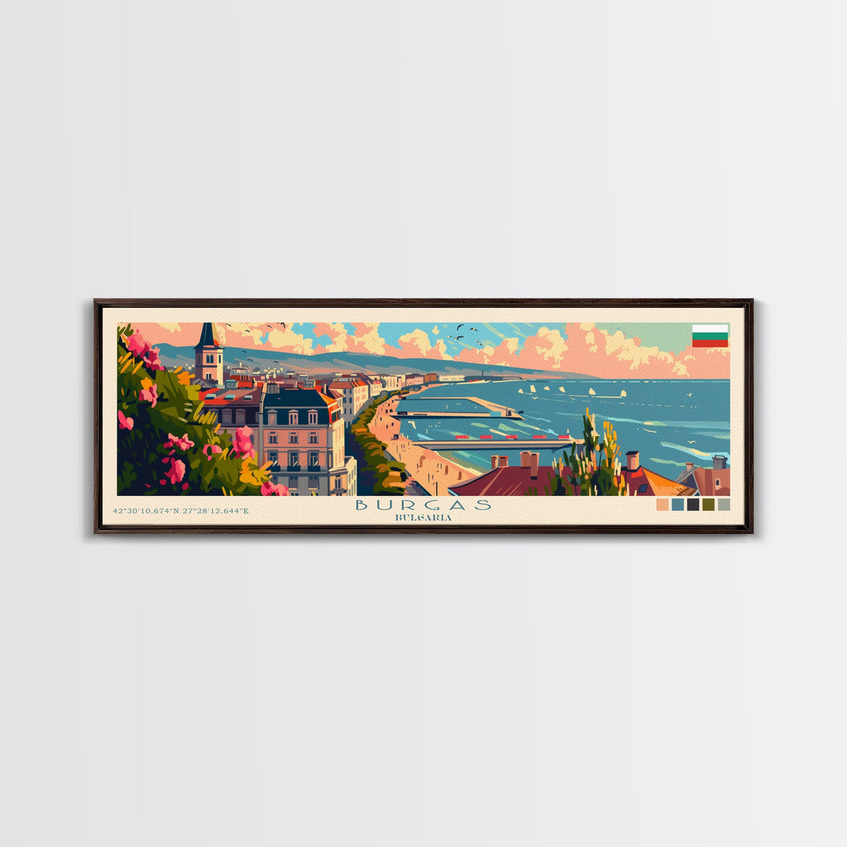 Burgas Bulgaria Panoramic Travel Poster, Framed Canvas Print or Metal