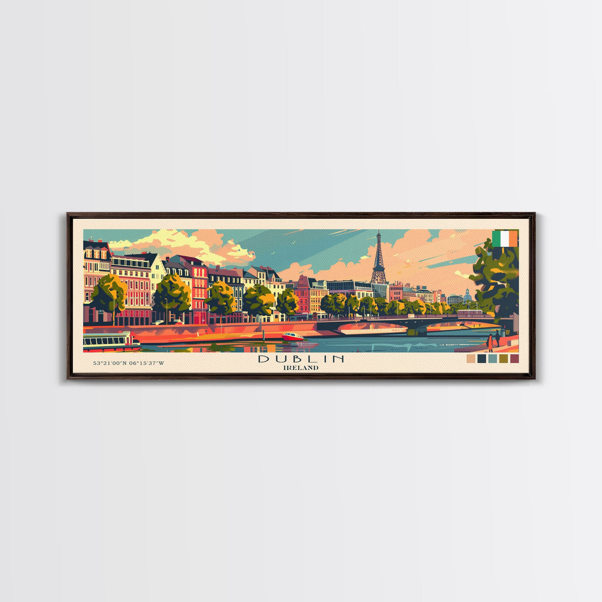 Dublin Ireland Panoramic Travel Poster, Framed Canvas Print or Metal W