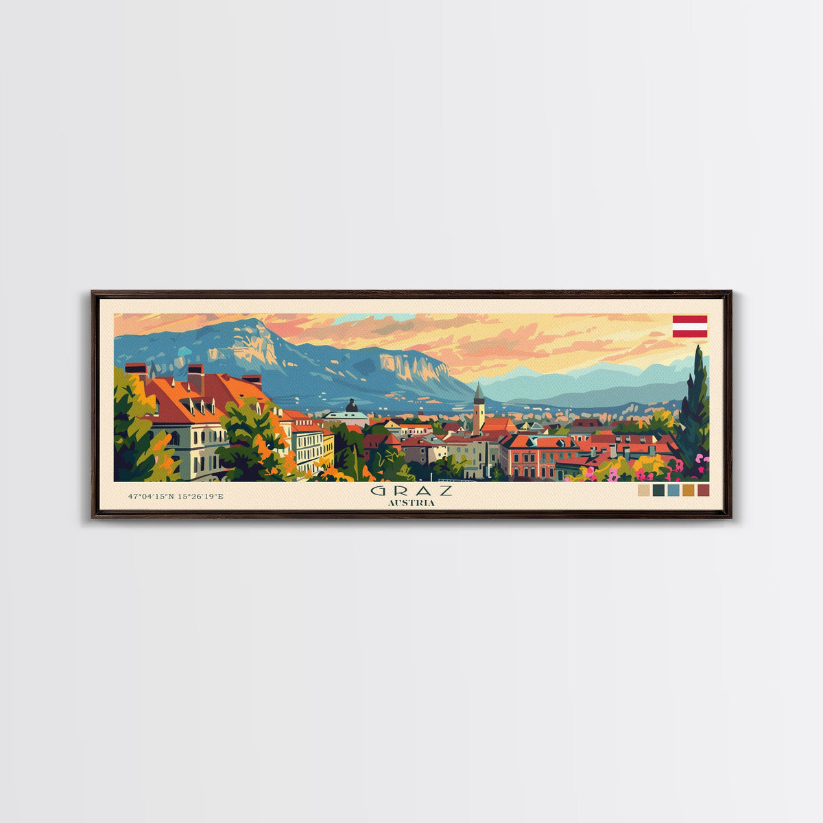 Graz Austria Wall Art, Panoramic Travel Poster, Panoramic Framed Canva