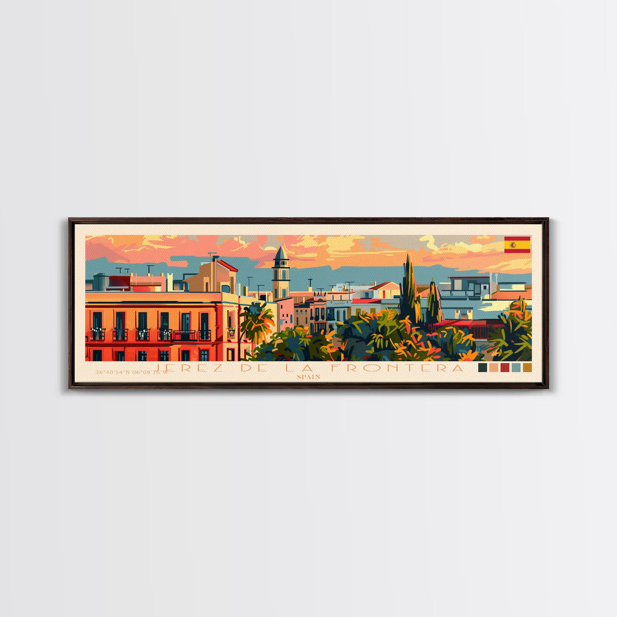 Jerez D eLa Frontera Spain Panoramic Travel Poster, Framed Canvas Prin