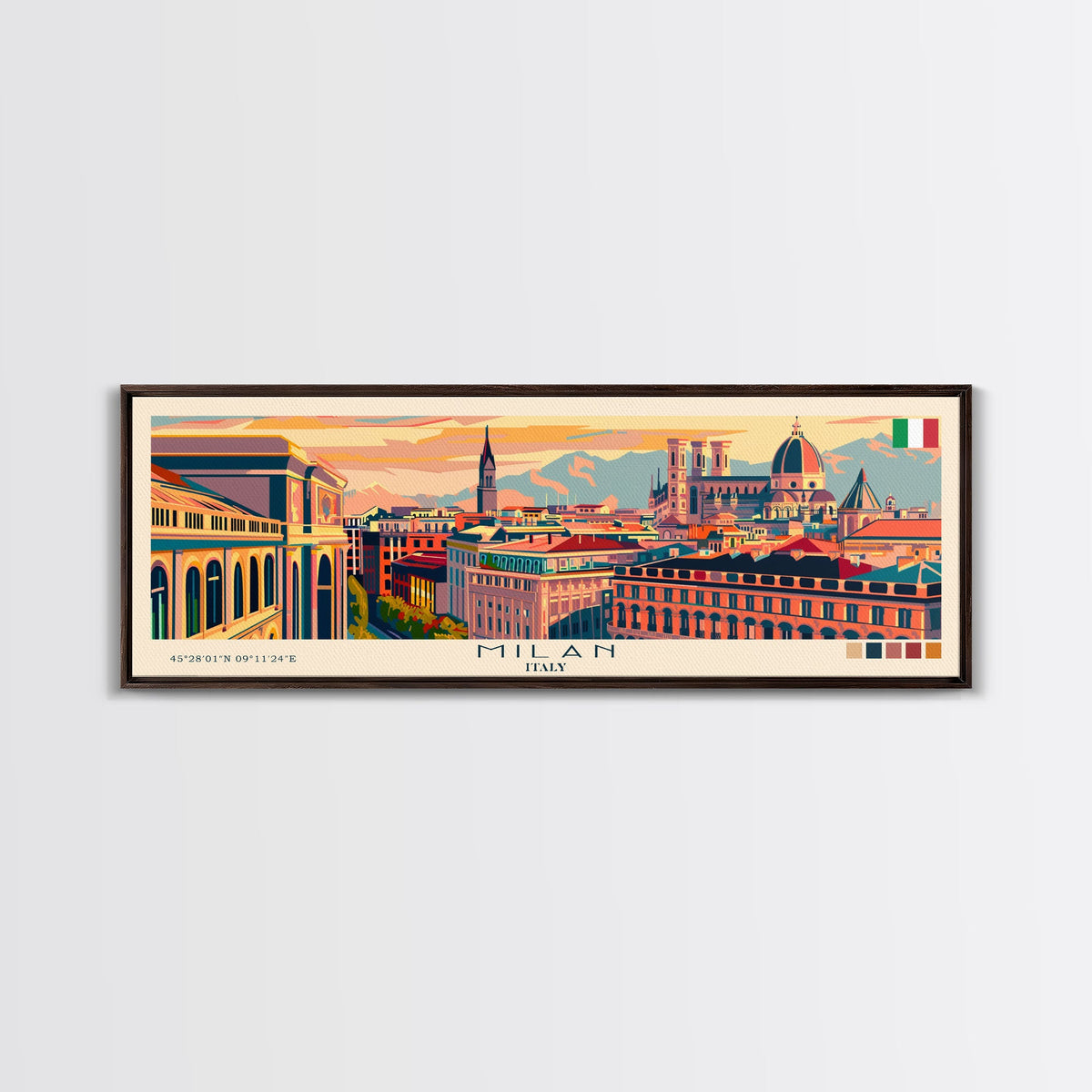 Milan Italy Panoramic Travel Poster, Framed Canvas Print or Metal Wall