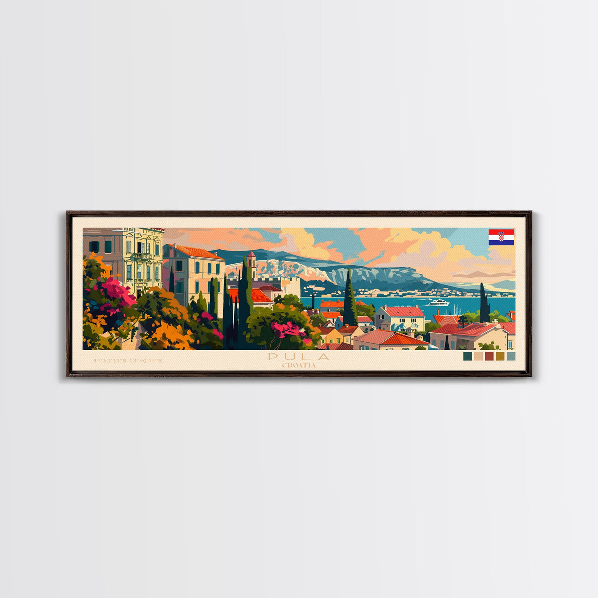 Pula Croatia Panoramic Travel Poster, Framed Canvas Print or Metal Wal