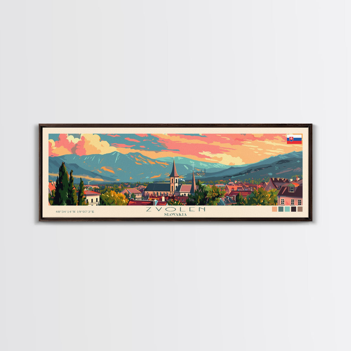 Zvolen Slovakia Panoramic Travel Poster, Framed Canvas Print or Metal