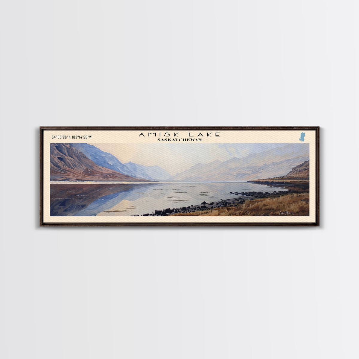 Amisk Lake Panoramic Framed Canvas Print, Lake House Art, Vintage Styl