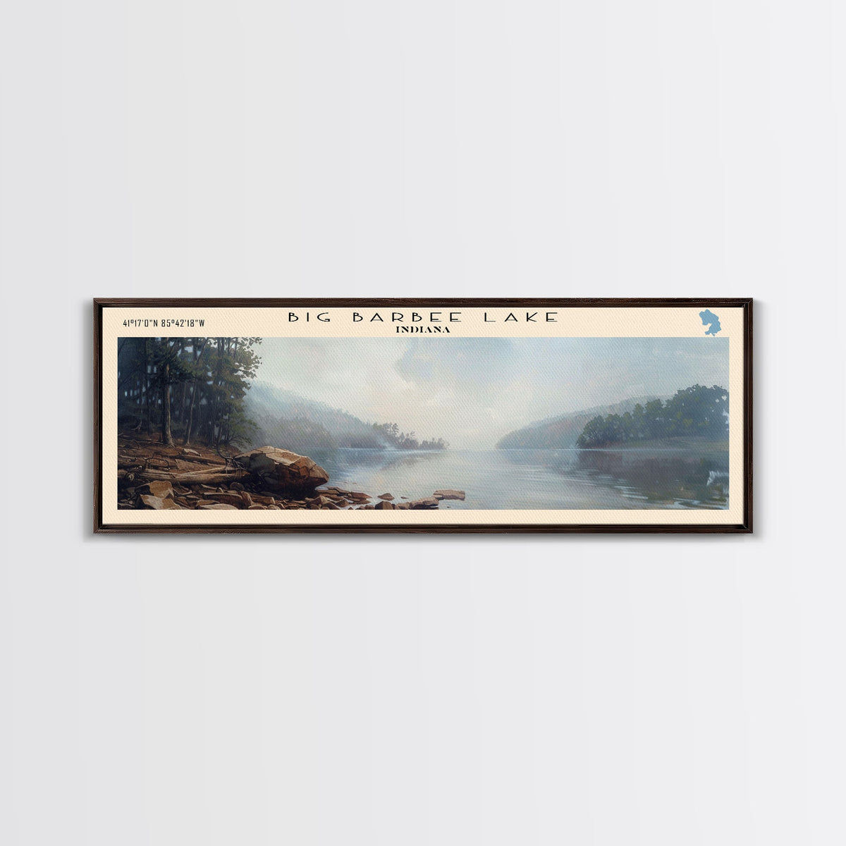 Big Barbee Lake Indiana Framed Canvas Print, Panoramic Lake House Art,
