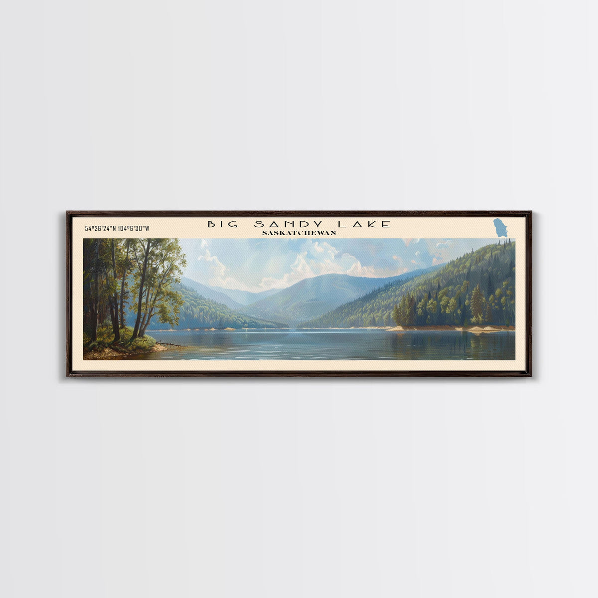 Big Sandy Lake Framed Canvas Print, Lake House Art, Panoramic Travel P