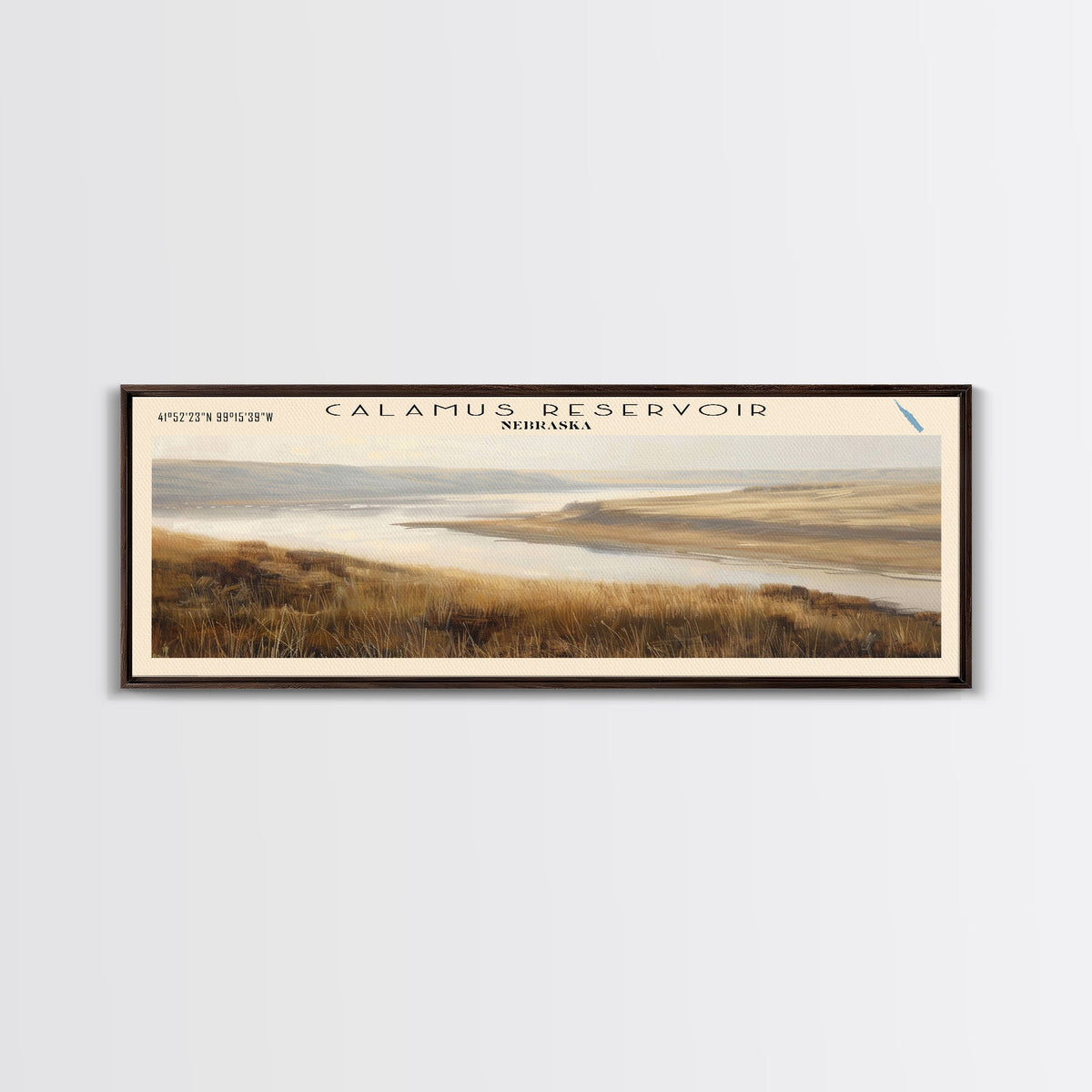 Calamus Reservoir Nebraska Framed Canvas Print, Panoramic Lake House D