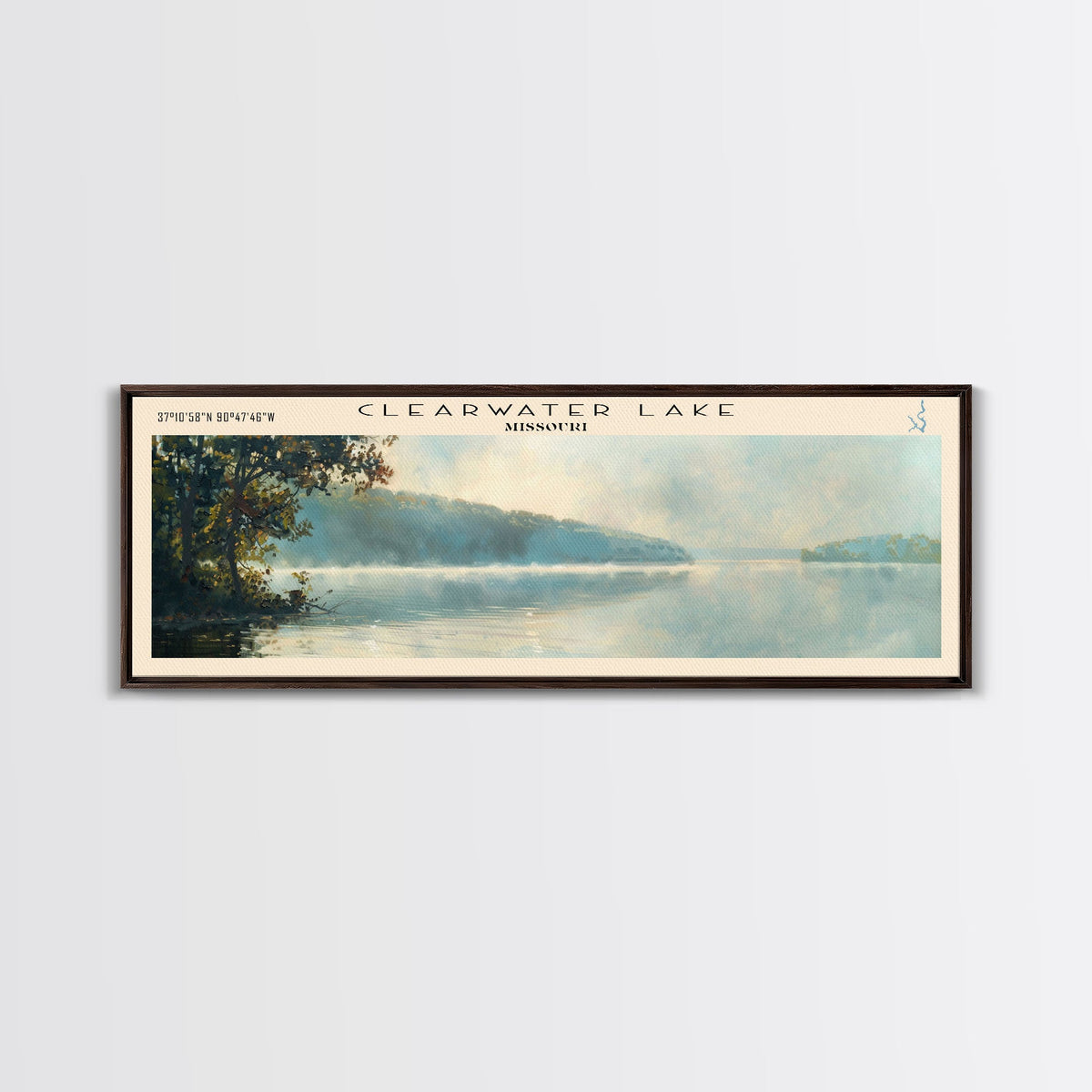 Clearwater Lake Missouri Framed Canvas Print, Lake House Decor, Panora