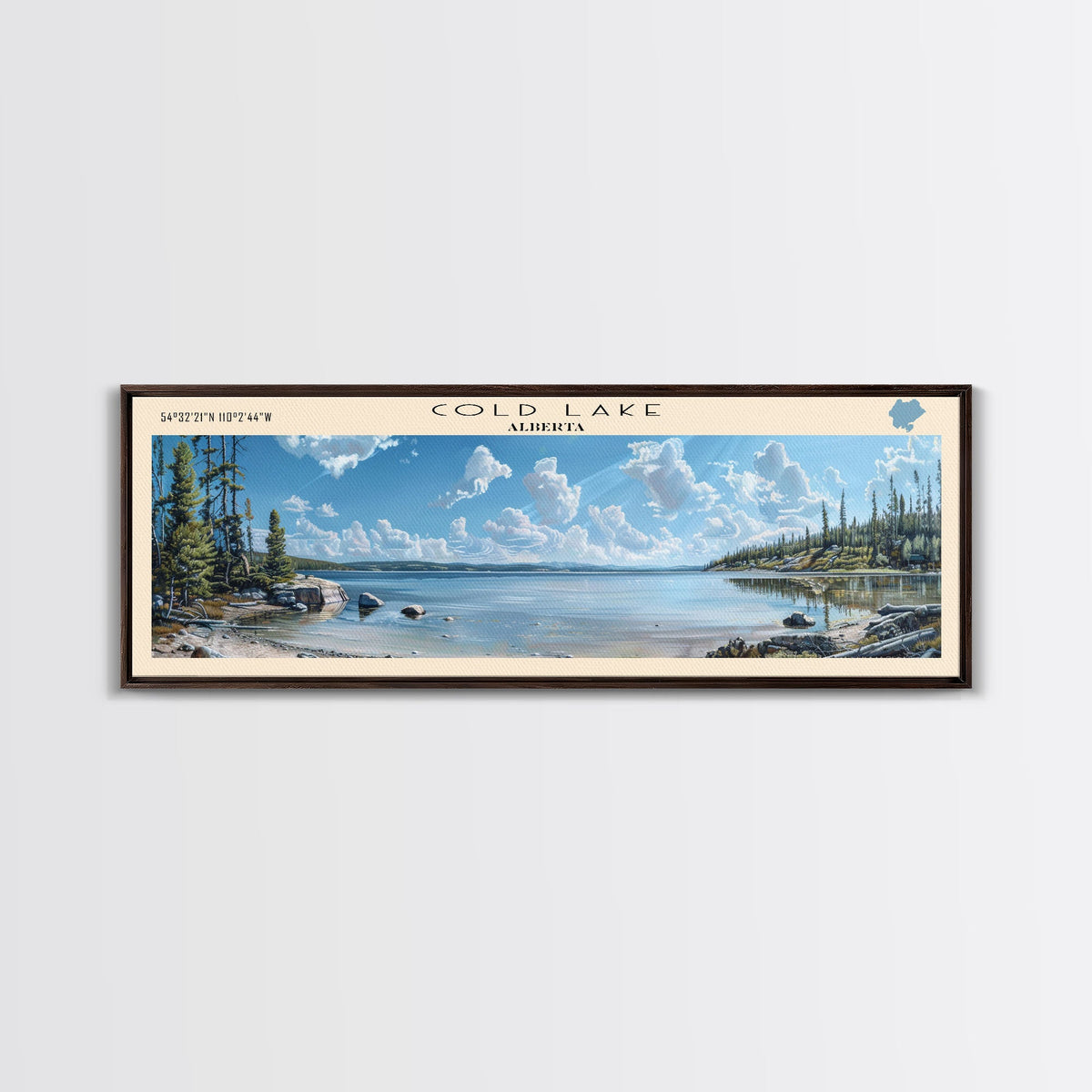 Cold Lake Framed Canvas Print, Lake House Art, Panoramic Wide Art, Tra
