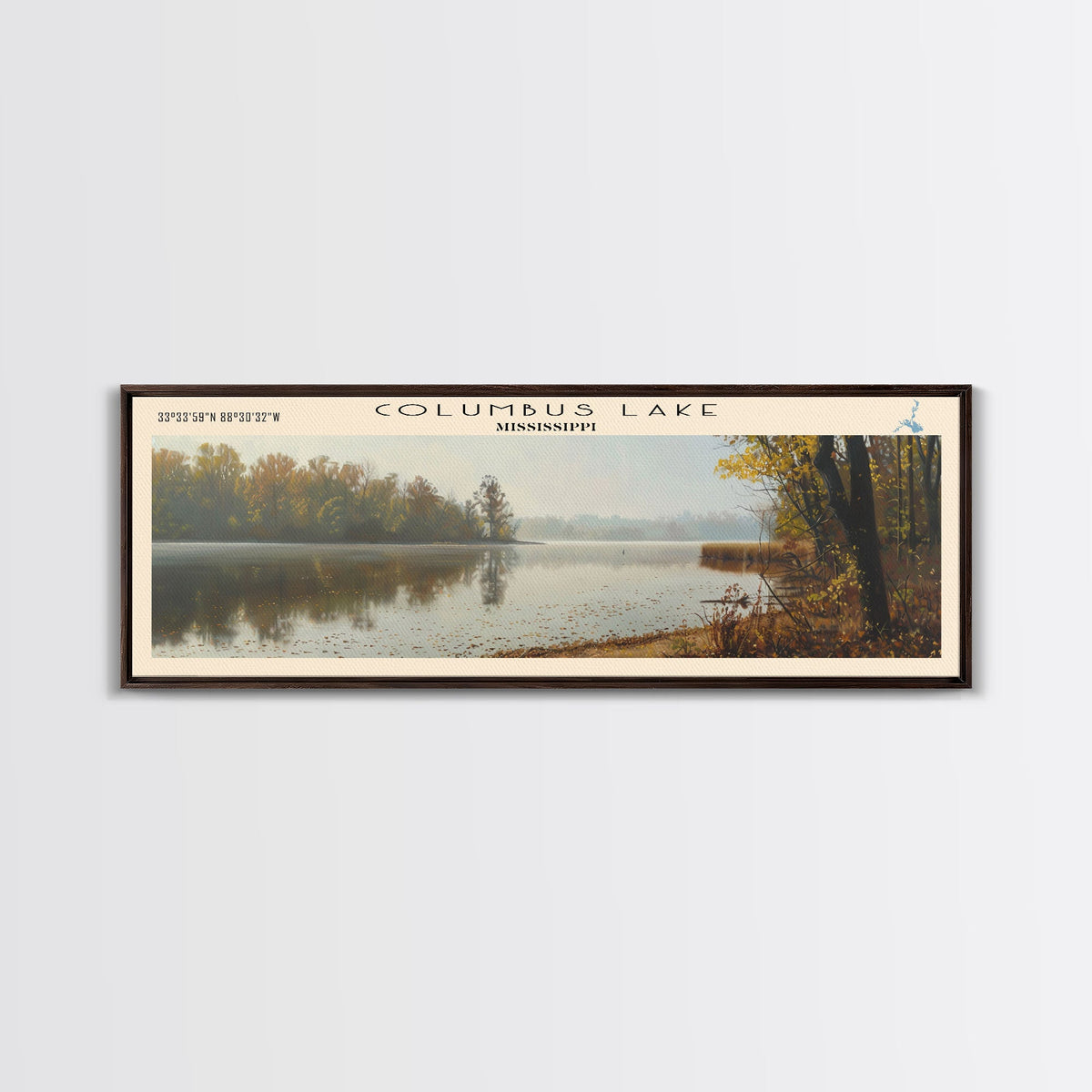 Columbus Lake Mississippi Framed Canvas Print, Panoramic Lake House De