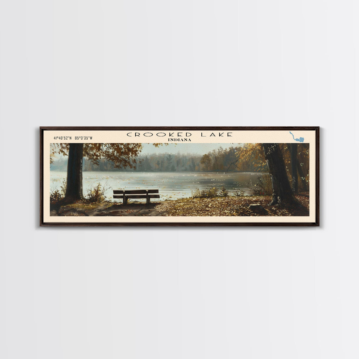 Crooked Lake Indiana Framed Canvas Print, Panoramic Lake House Decor,