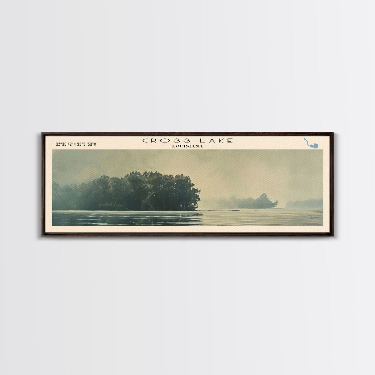 Cross Lake Louisiana Framed Canvas Print, Panoramic Lake House Decor,