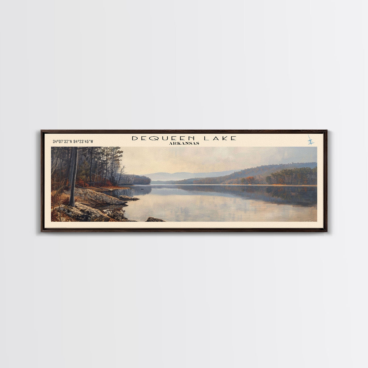 DeQueen Lake Arkansas Framed Canvas Print, Lake House Art, Panoramic W