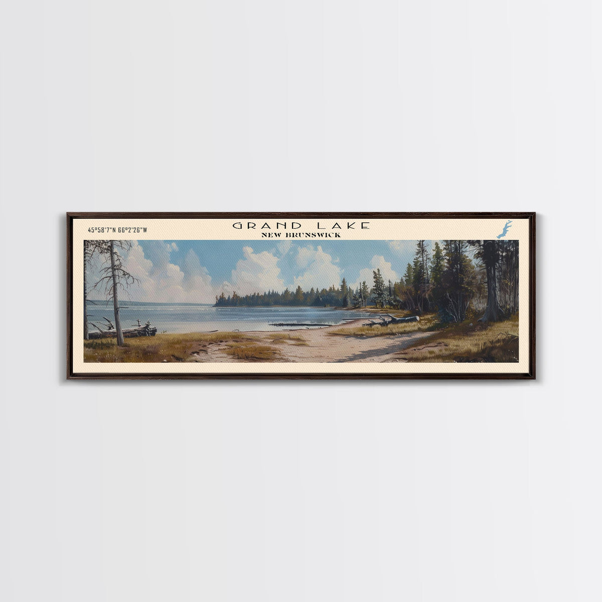 Grand Lake Canada New Brunswick Framed Canvas Print, Panoramic Lake Ho