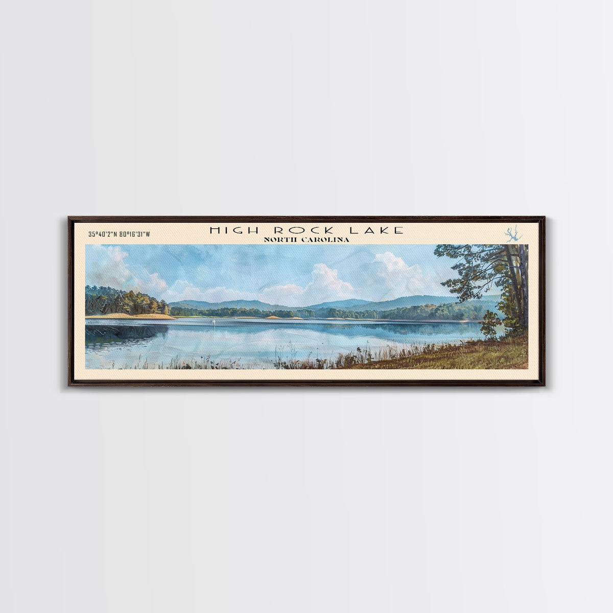 High Rock Lake North Carolina Framed Canvas Print, Panoramic Lake Hous