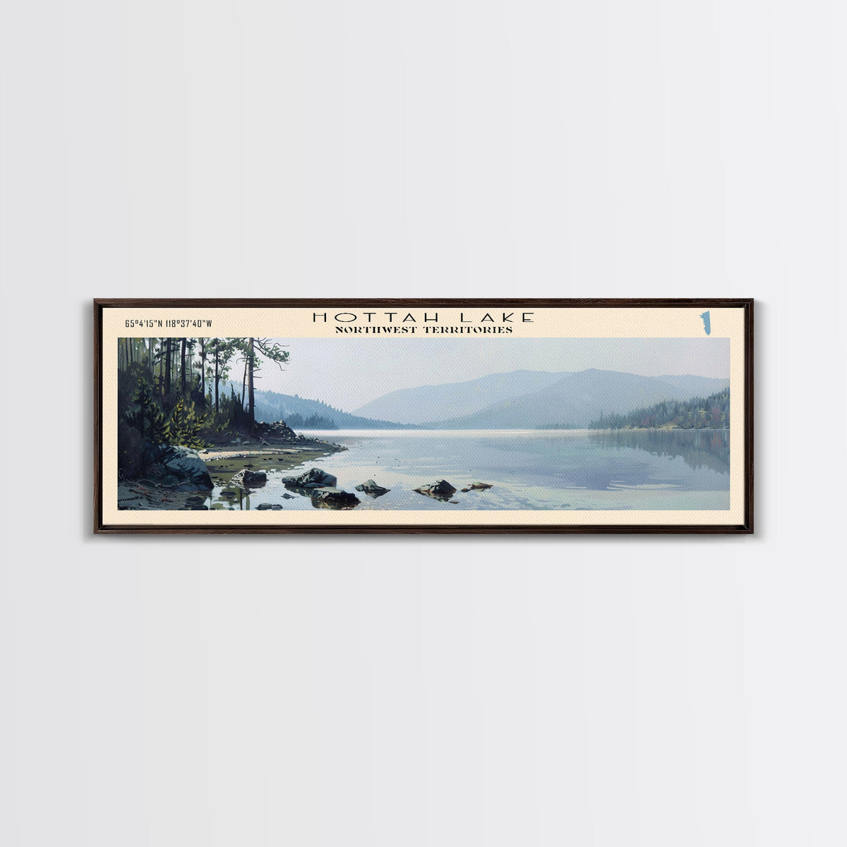 Hottah Lake Framed Canvas Print, Panoramic Lake House Decor, Wall Art,