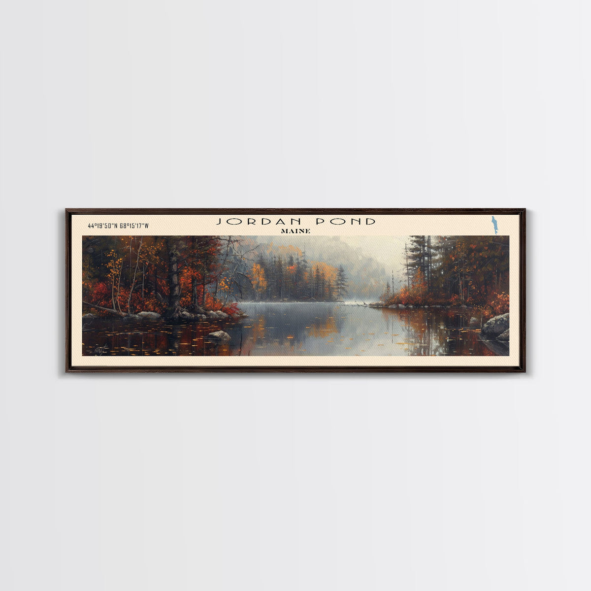 Jordan Pond Maine Framed Canvas Print, Panoramic Lake House Decor, Wal