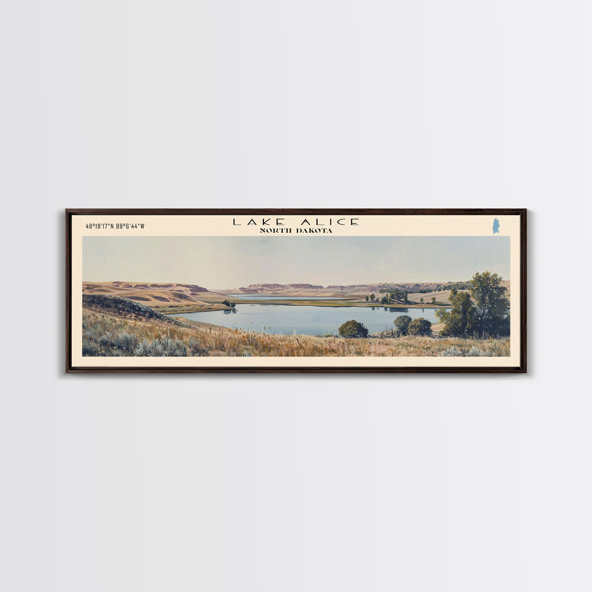 Lake Alice North Dakota Framed Canvas Print, Panoramic Lake House Deco
