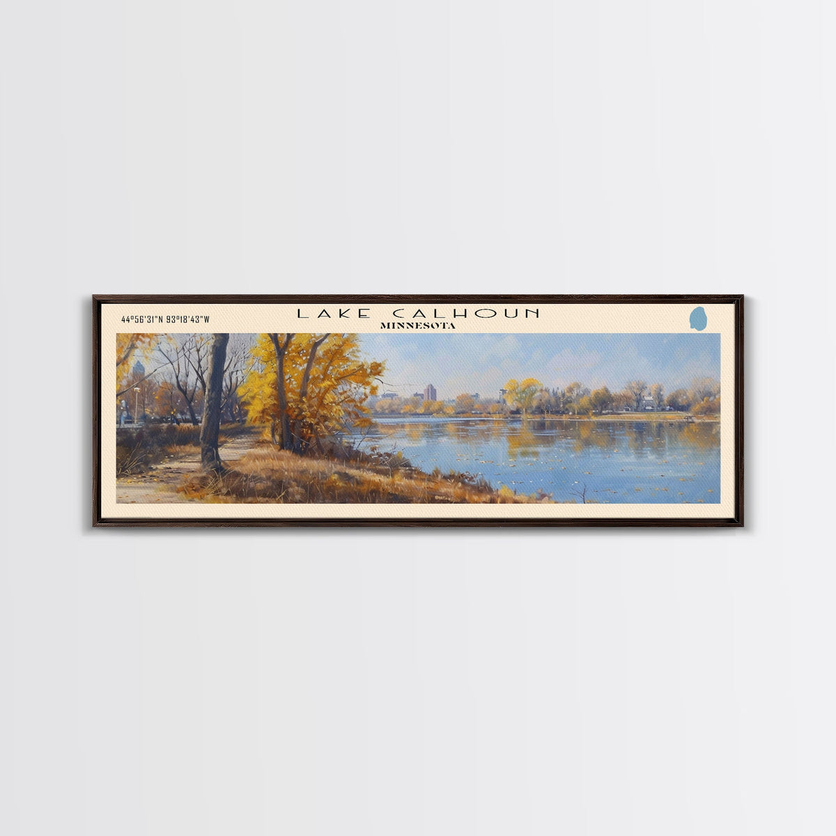 Lake Calhoun Minnesota Framed Canvas Print, Panoramic Lake House Decor