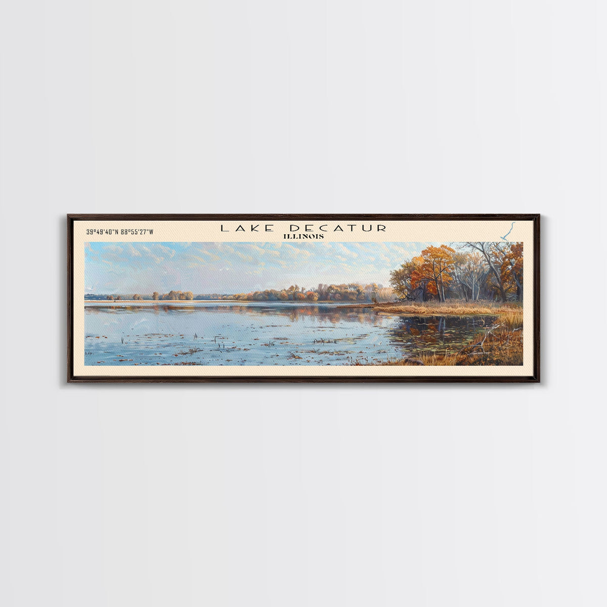 Lake Decatur Illinois Framed Canvas Print, Lake House Decor, Panoramic