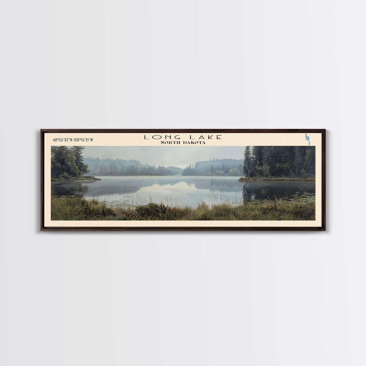 Long Lake North Dakota Framed Canvas Print, Lake House Decor, Panorami