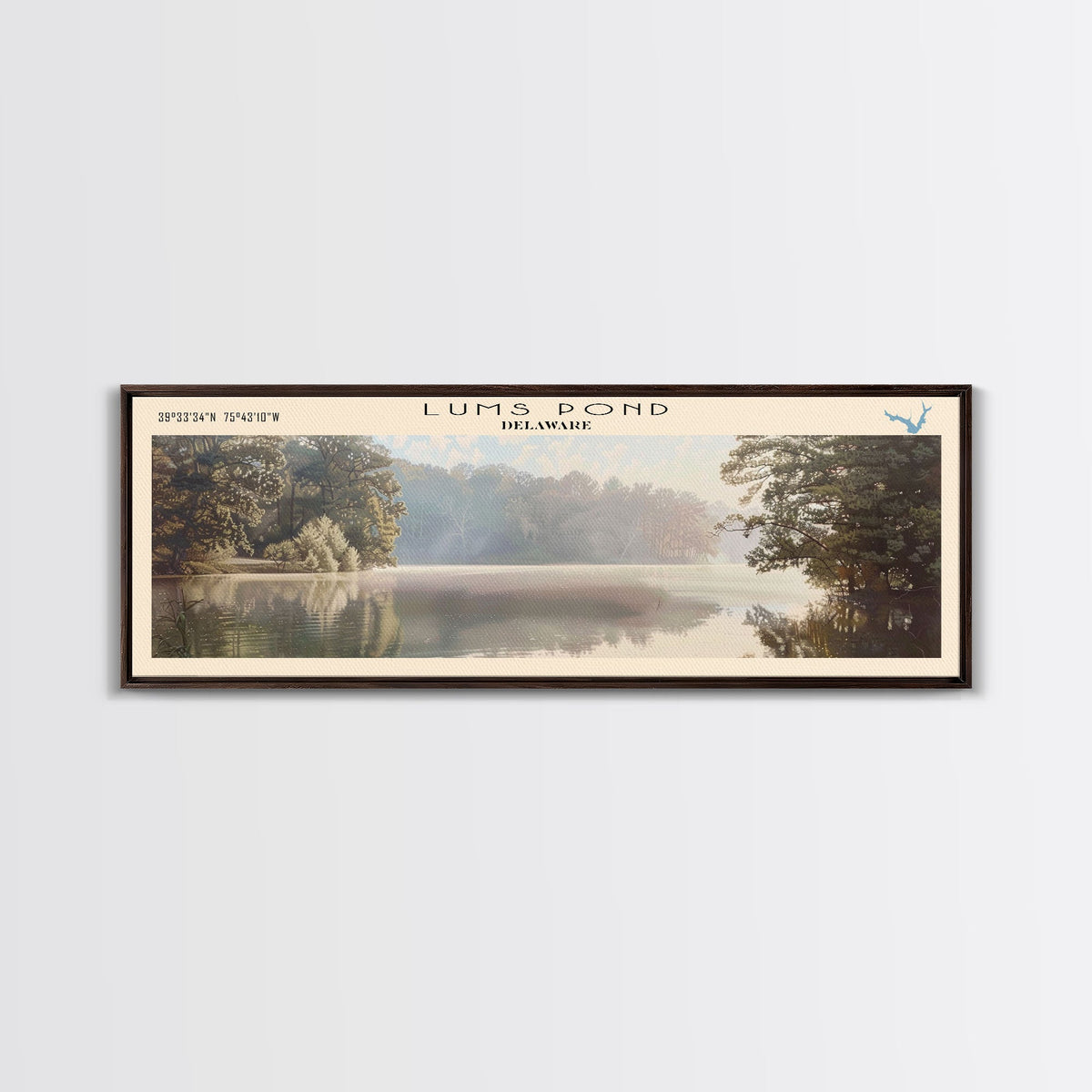 Lums Pond Delaware Framed Canvas Print, Lake House Decor, Panoramic Wa