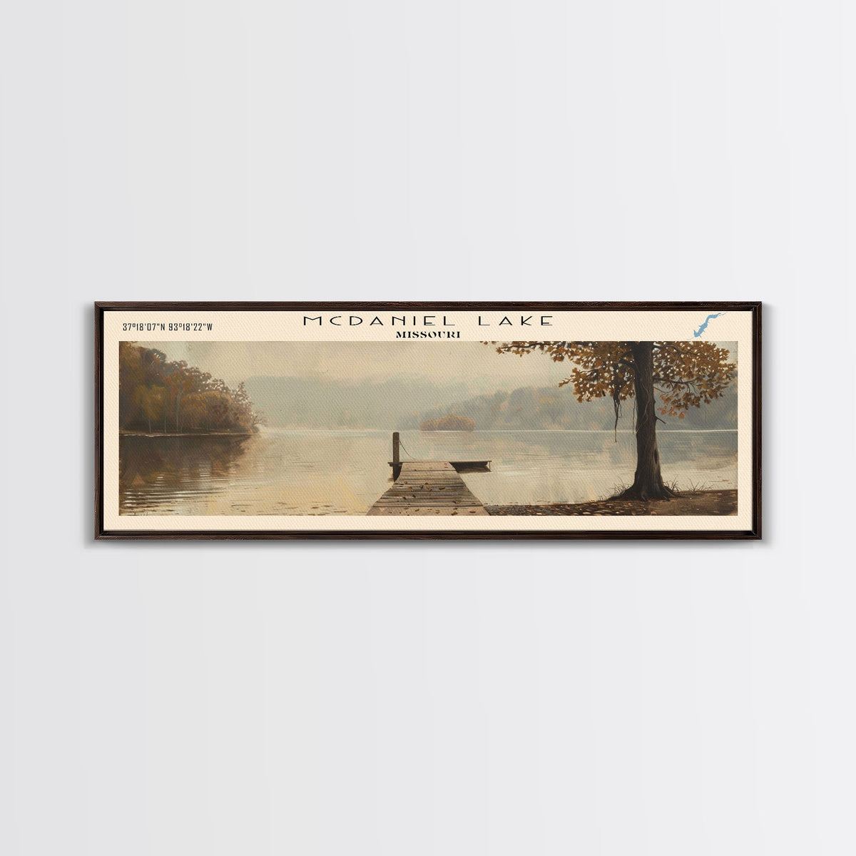 McDaniel Lake Missouri Framed Canvas Print, Lake House Decor, Panorami