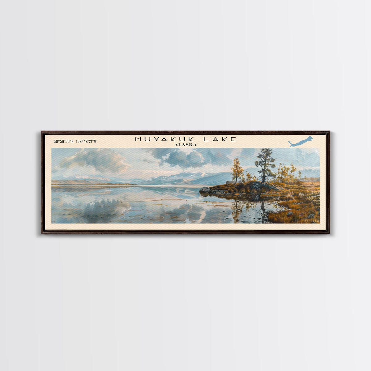 Nuyakuk Lake Framed Canvas Print, Lake House Decor, Panoramic Wall Art