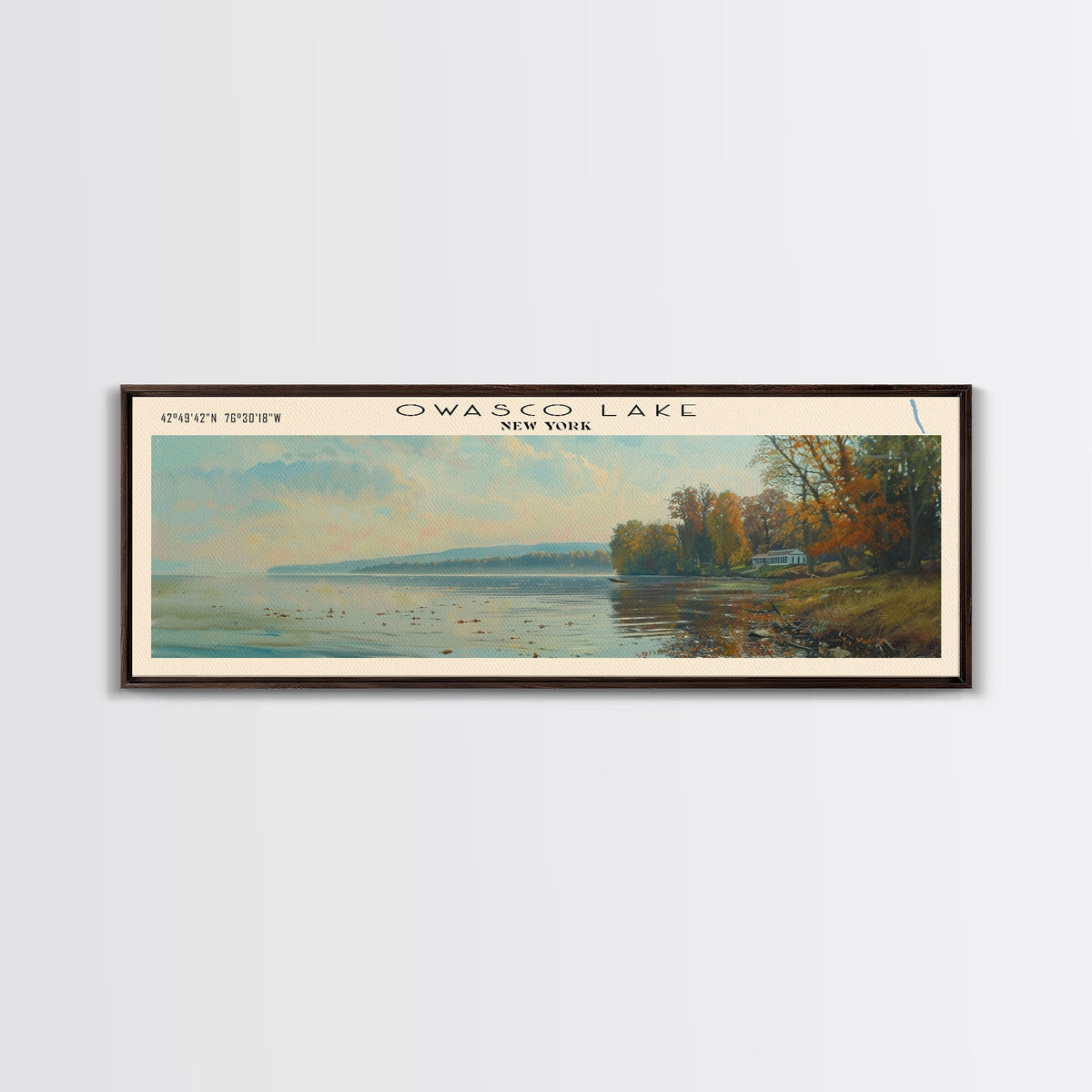 Owasco Lake New York Framed Canvas Print, Lake House Decor, Panoramic
