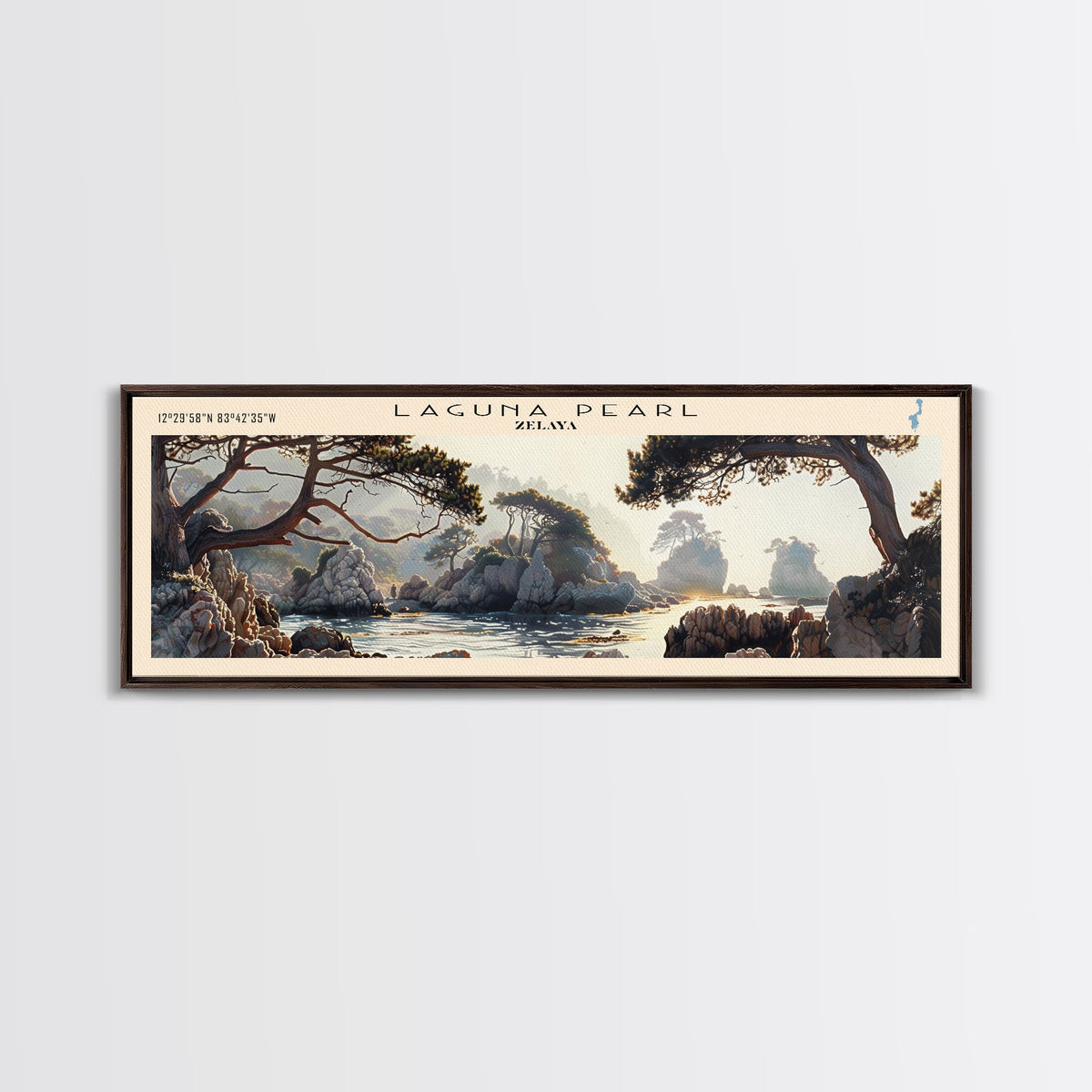 Perlas Framed Canvas Print, Lake House Decor, Panoramic Travel Poster,