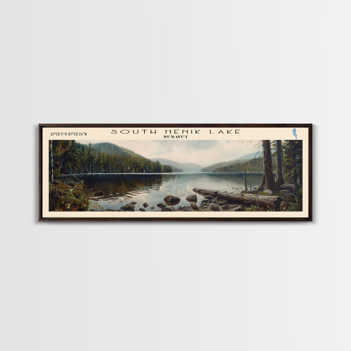 South Henik Lake Panoramic Framed Canvas Print, Lake House Decor, Wall