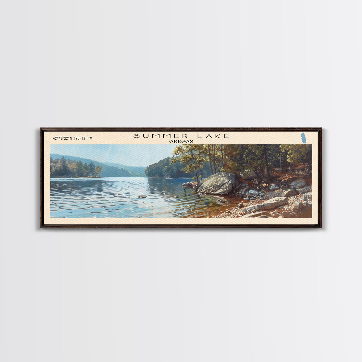 Summer Lake Panoramic Wall Art, Framed Canvas Print, Lake House Decor,