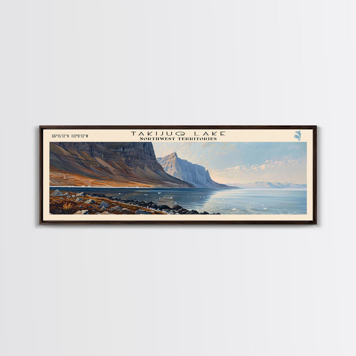 Takijuq Lake Panoramic Wall Art, Framed Canvas Print, Lake House Decor