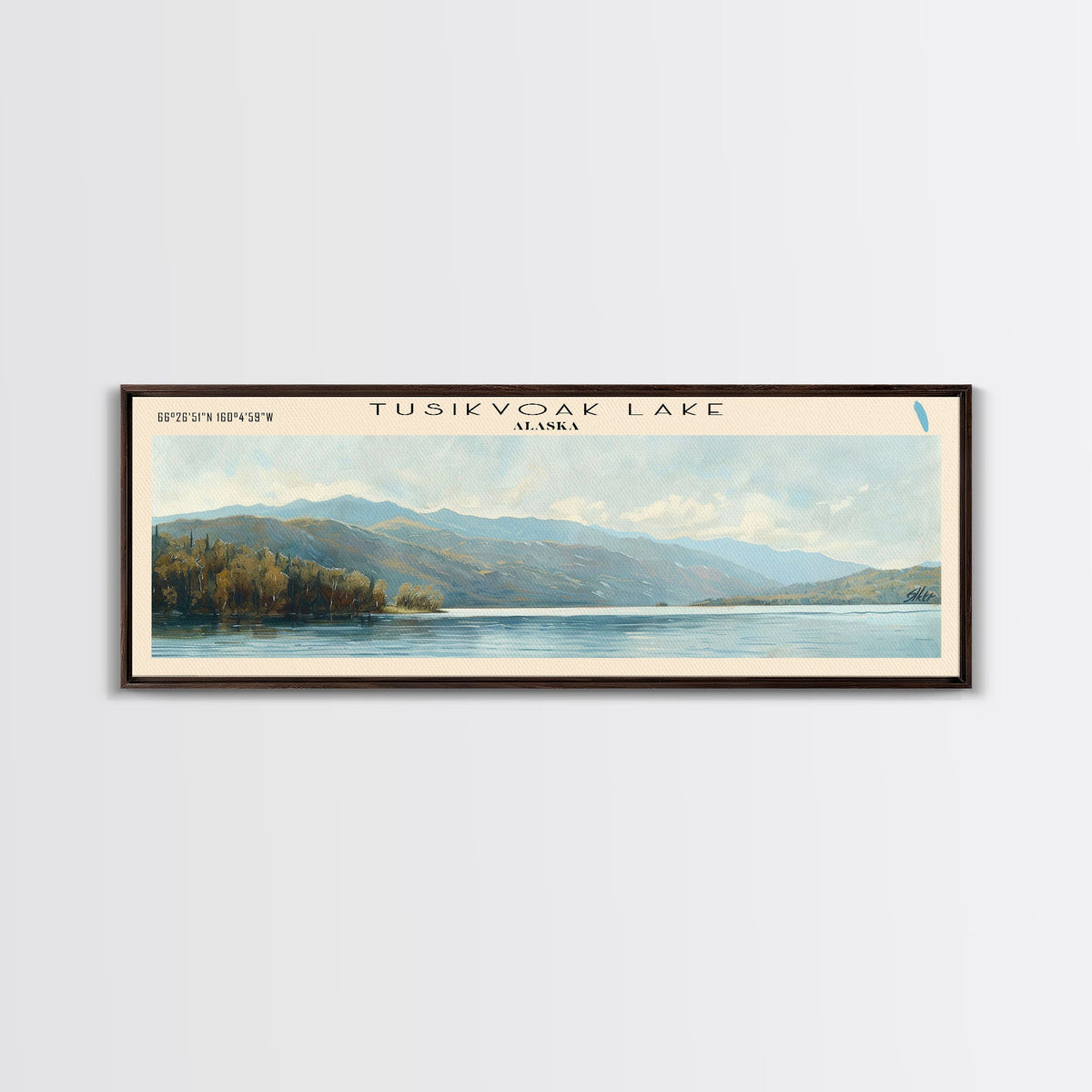 Tusikvoak Lake Panoramic Wall Art, Framed Canvas Print, Lake House Dec