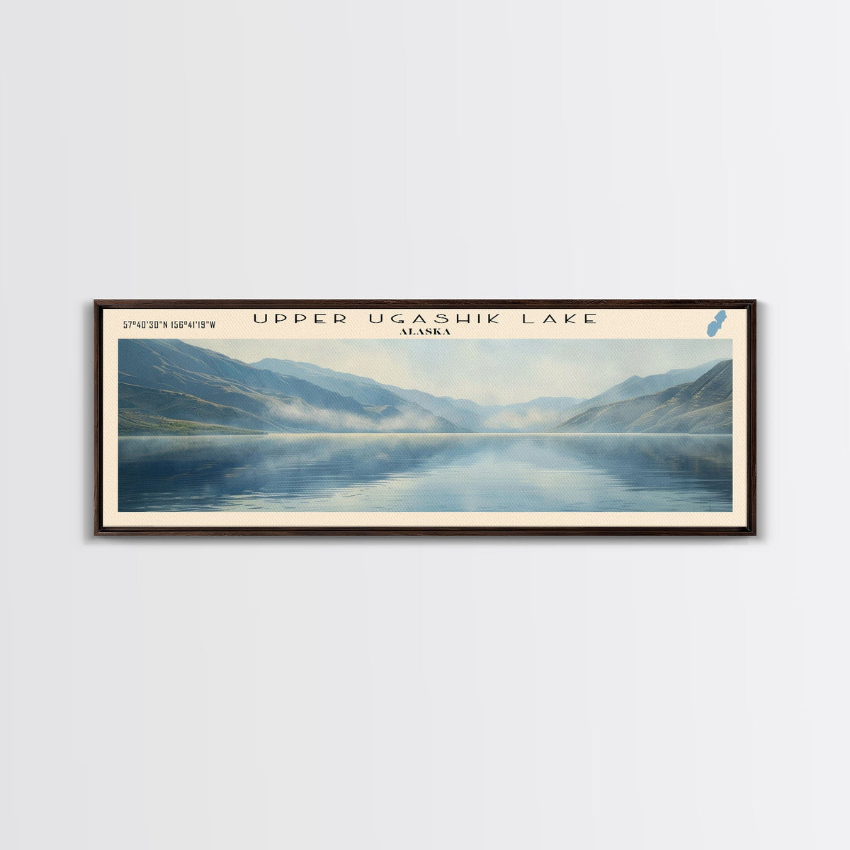 Upper Ugashik Lake Panoramic Wall Art, Framed Canvas Print, Lake House