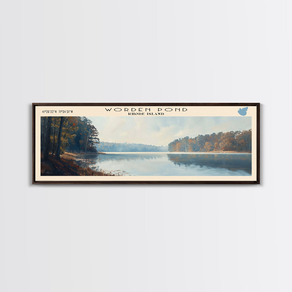 Worden Pond Rhode Island Panoramic Wall Art, Framed Canvas Print, Lake