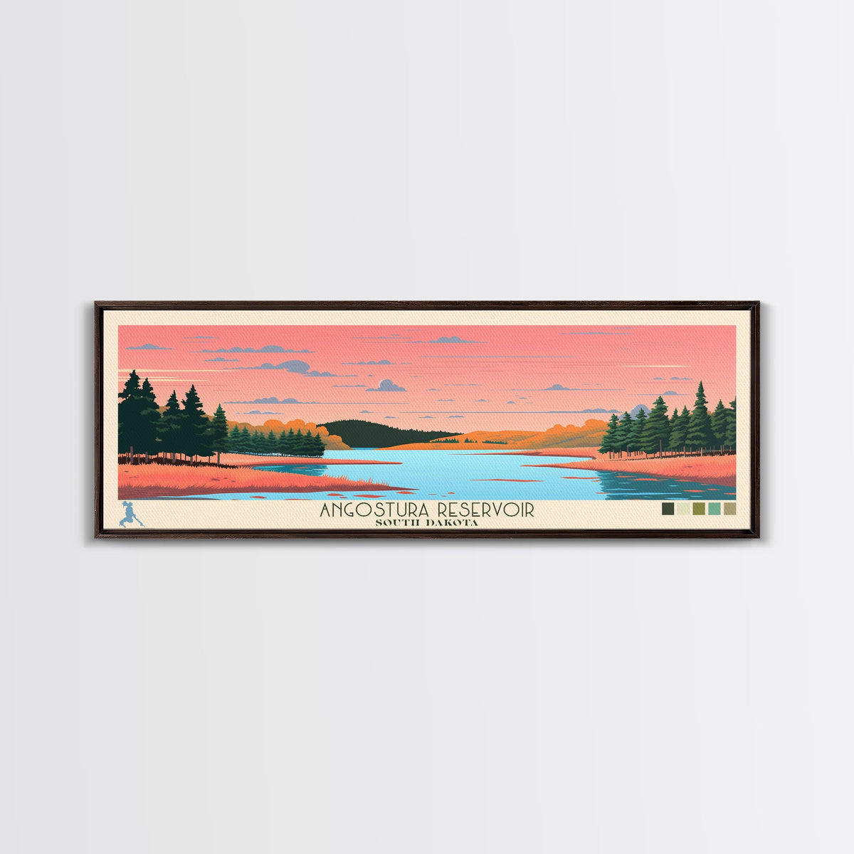 Angostura Reservoir South Dakota Framed Canvas Print, Panoramic Travel