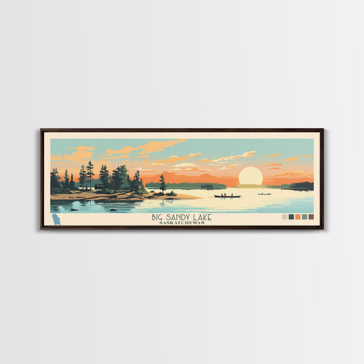 Big Sandy Lake Saskatchewan Framed Canvas Print, Panoramic Travel Post
