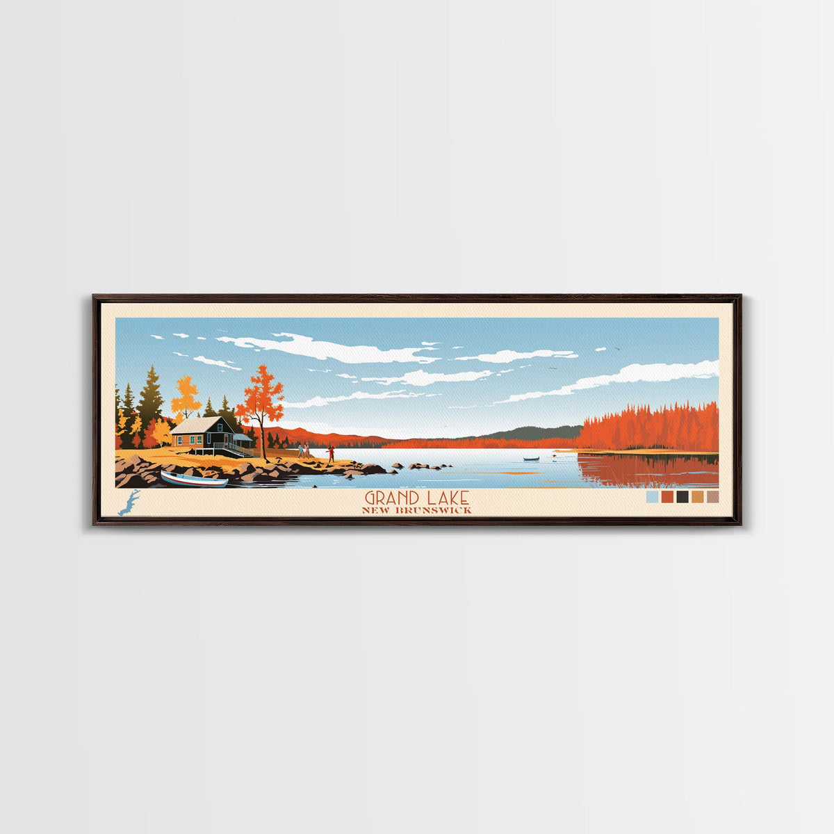 Grand Lake Canada New Brunswick Framed Canvas Print, Panoramic Art, Mi