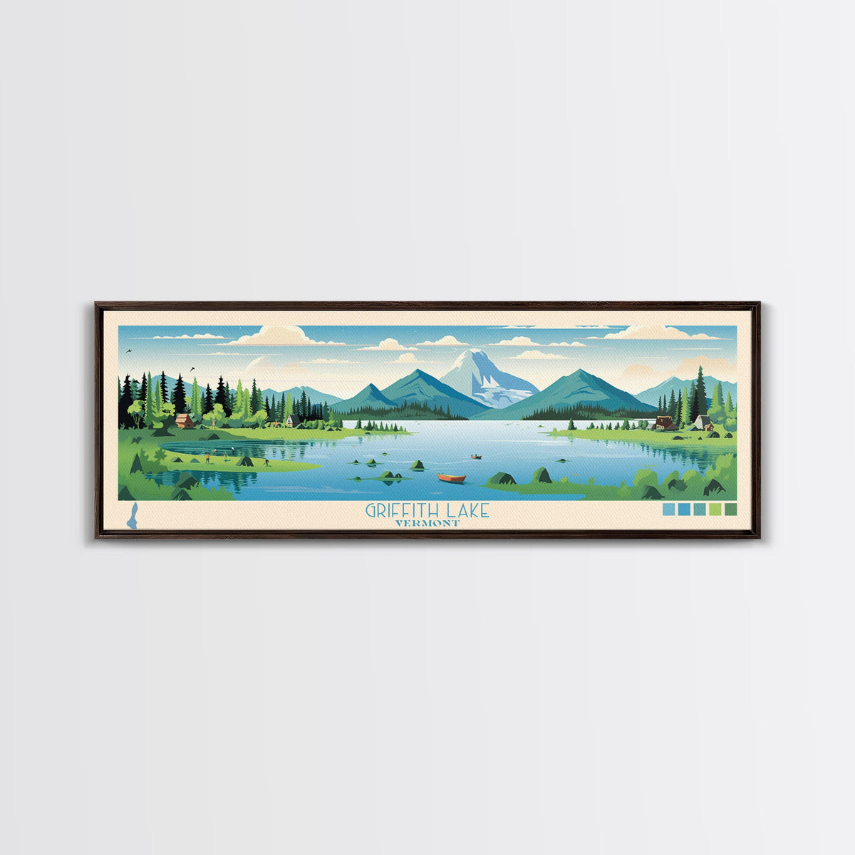 Griffith Lake Vermont Framed Canvas Print, Panoramic Wall Art, Midcent