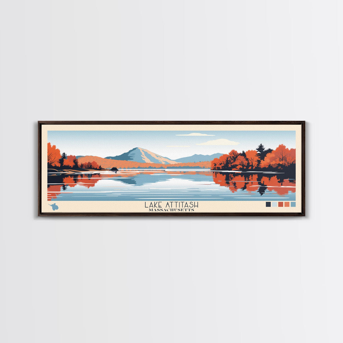 Lake Attitash Massachusetts Framed Canvas Print, Panoramic Wall Art, M