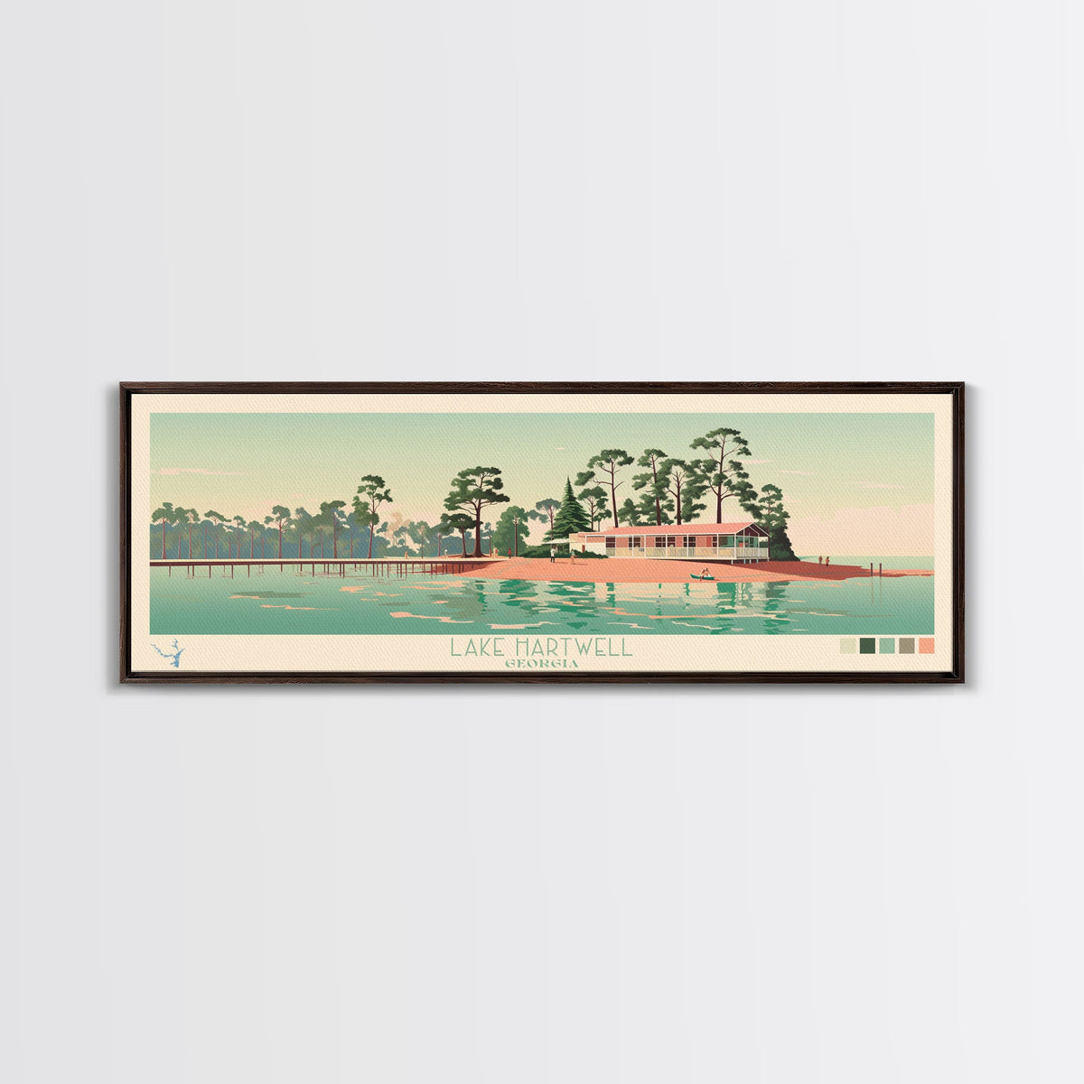 Lake Hartwell Georgia Framed Canvas Print, Panoramic Wall Art, Midcent