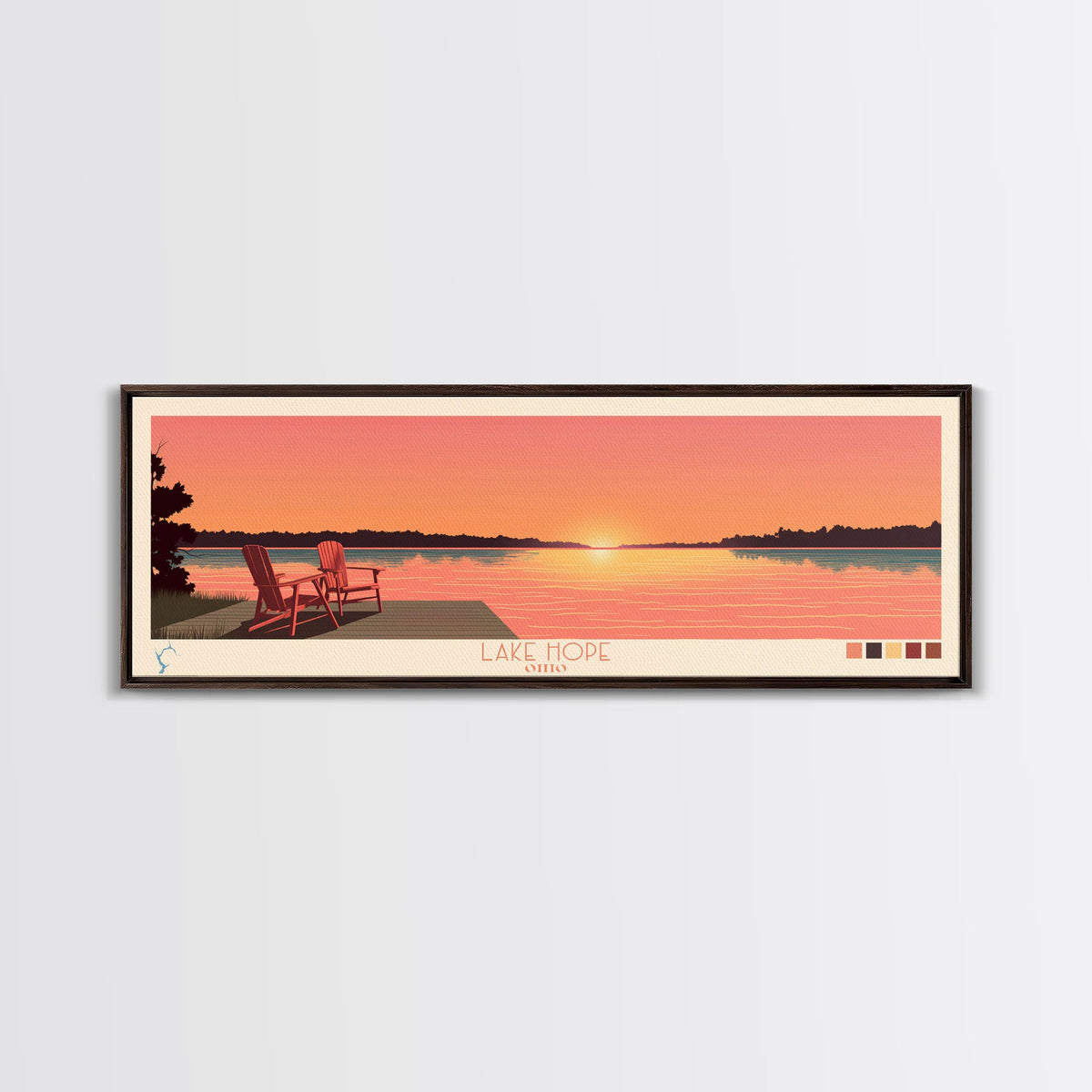 Lake Hope Ohio Framed Canvas Print, Panoramic Wall Art, Midcentury Mod